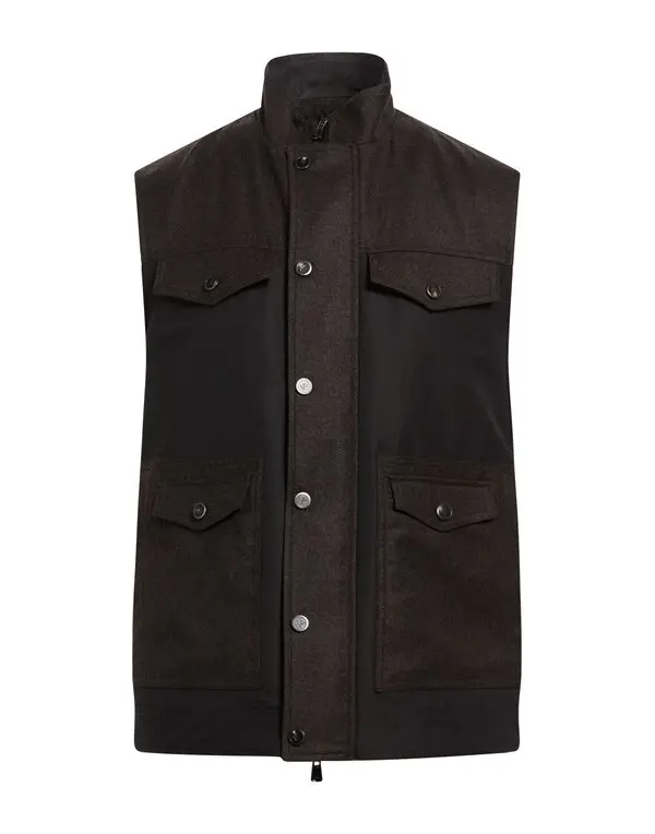 Isaia Vest In Dark Wool And Polyamide