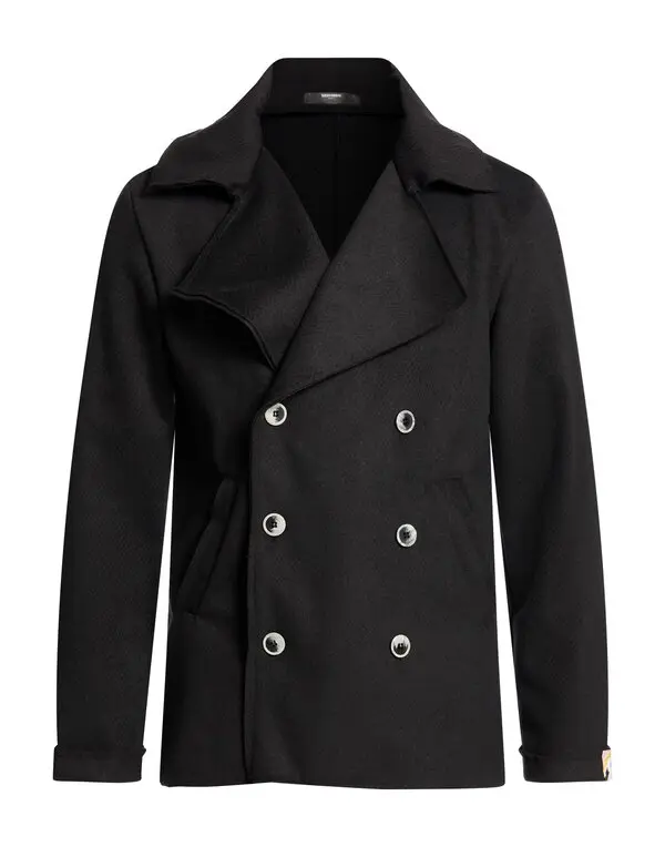 TAKESHY KUROSAWA Double Breasted Pea Coat With Herringbone Pattern - Black