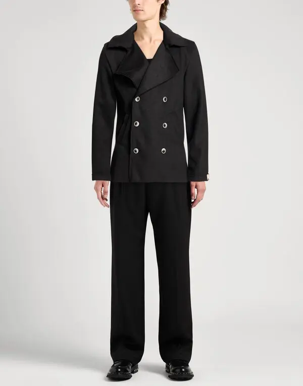 TAKESHY KUROSAWA Double Breasted Pea Coat With Herringbone Pattern - Black