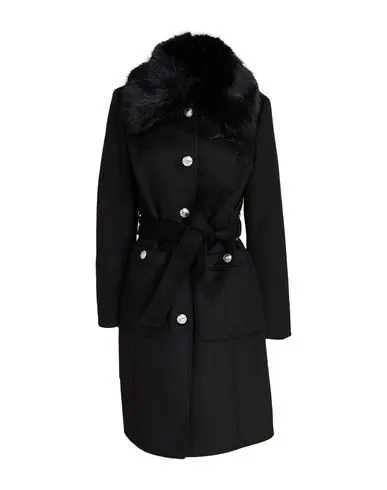 Karl Lagerfeld Single-breasted Wool Blend Coat With Fur Trim - Black