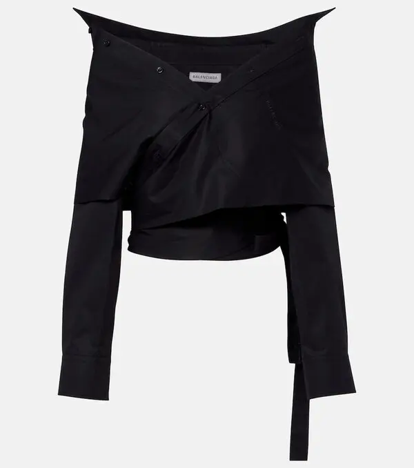 Balenciaga Off-shoulder Cotton Shirt - Black