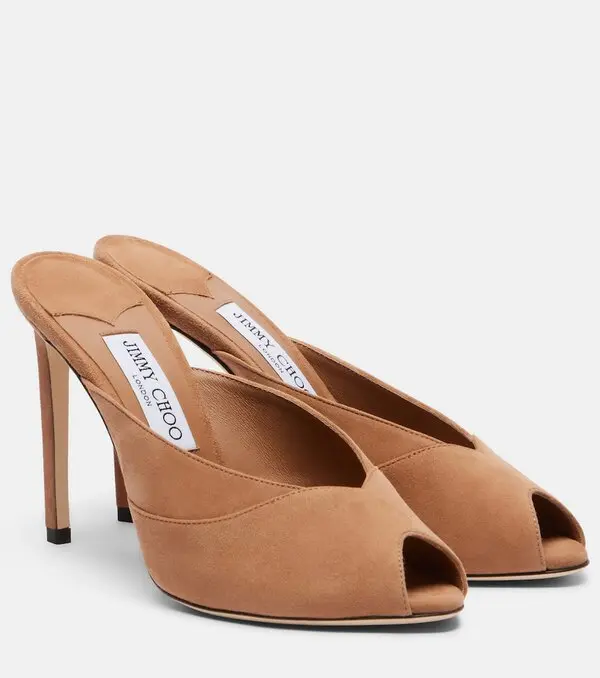 JIMMY CHOO Brigitte Suede Peep-toe Mules - Beige