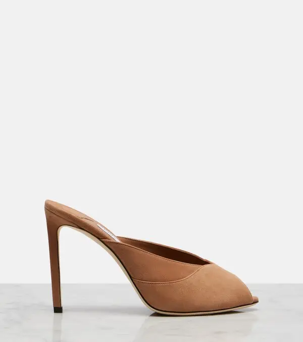 JIMMY CHOO Brigitte Suede Peep-toe Mules - Beige