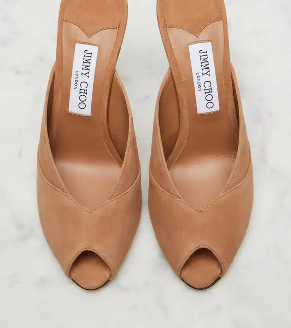 JIMMY CHOO Brigitte Suede Peep-toe Mules - Beige
