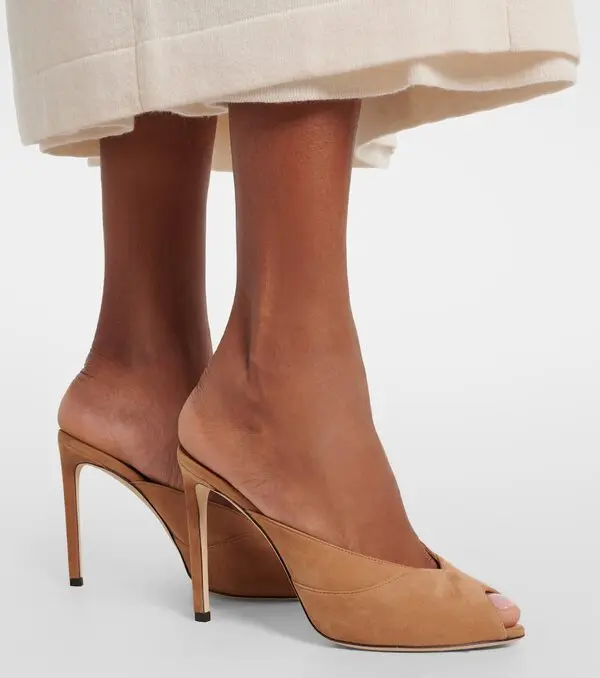 JIMMY CHOO Brigitte Suede Peep-toe Mules - Beige