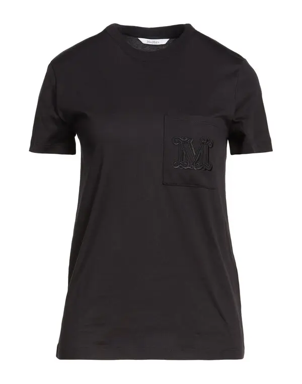 Max Mara Cotton T-shirt With Embroidered Logo Pocket - Black