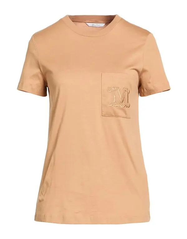 Max Mara Cotton T-shirt With Embroidered Logo Pocket - Light Brown