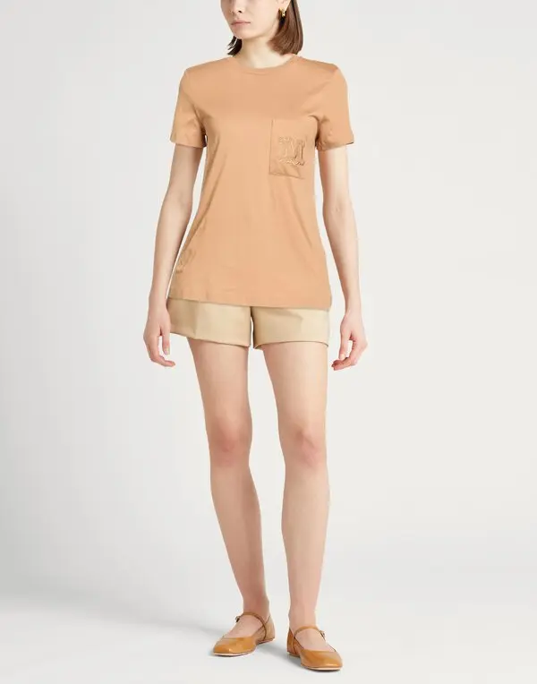 Max Mara Cotton T-shirt With Embroidered Logo Pocket - Light Brown