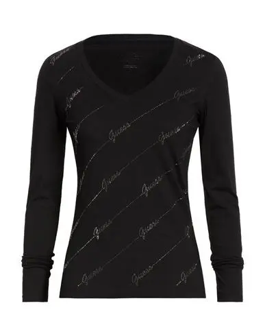 Guess Long Sleeve V-neck T-shirt With Crystal Appliqués