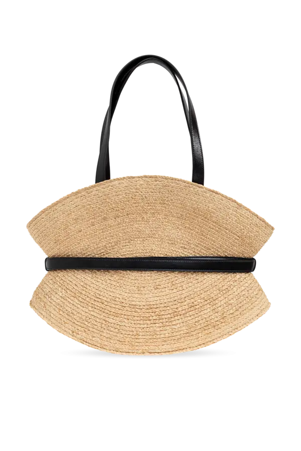 Balmain Shuffle Medium Raffia Shopper Bag With Leather Accents And Gold Buckle - Beige