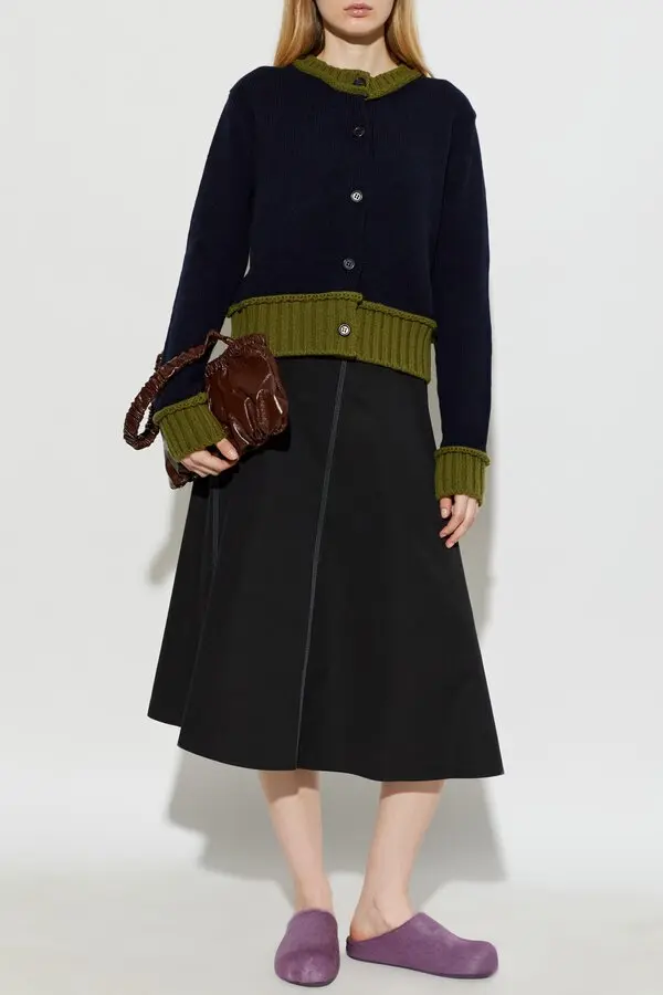 Marni Wool Cardigan With Olive Green Trim