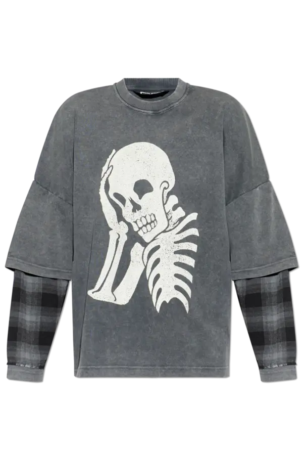 Palm Angels Oversized Skeleton Print Layered Sweatshirt - Grey