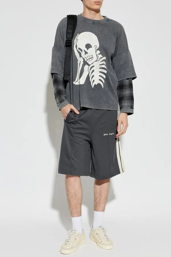 Palm Angels Oversized Skeleton Print Layered Sweatshirt