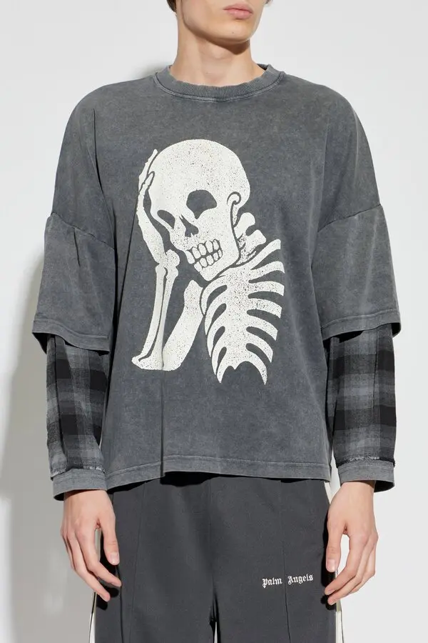 Palm Angels Oversized Skeleton Print Layered Sweatshirt
