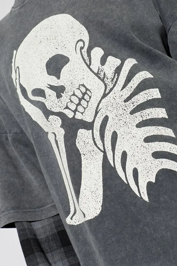 Palm Angels Oversized Skeleton Print Layered Sweatshirt