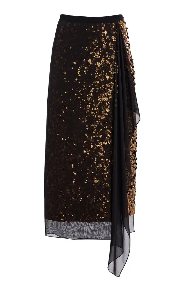 Michael Kors Embellished Silk Georgette Midi Skirt