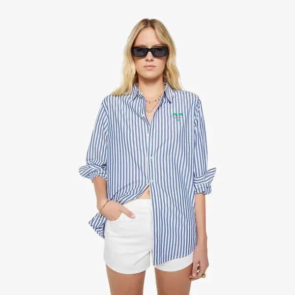 MOTHER The Bestie Striped Button-up Shirt - Blue