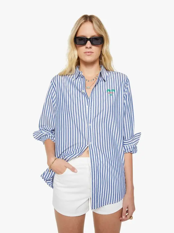 MOTHER The Bestie Striped Button-up Shirt - Blue