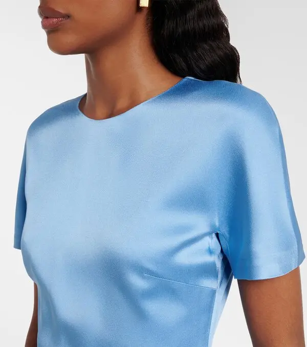 Victoria Beckham Gathered Satin Midi Dress - Blue