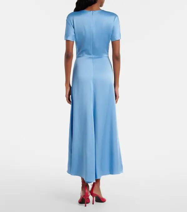Victoria Beckham Gathered Satin Midi Dress - Blue