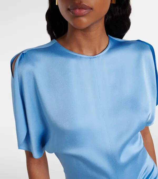 Victoria Beckham Gathered Satin Midi Dress - Blue