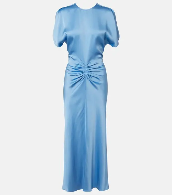 Victoria Beckham Gathered Satin Midi Dress - Blue