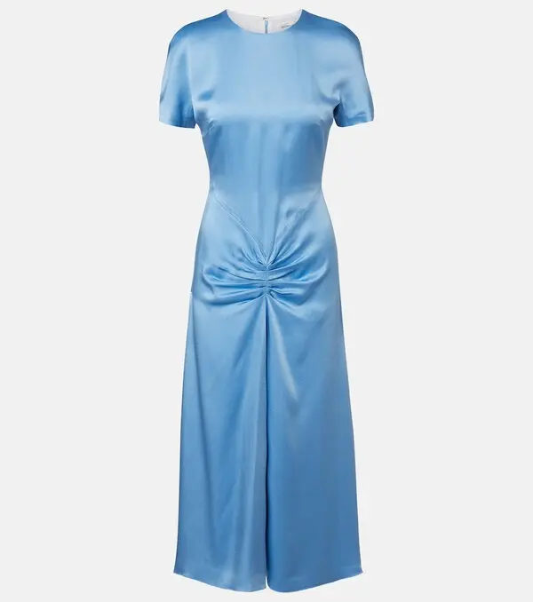Victoria Beckham Gathered Satin Midi Dress - Blue