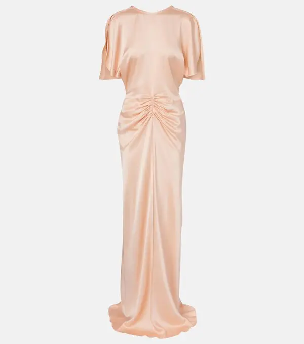 Victoria Beckham Isabella Gathered Satin Gown - Beige