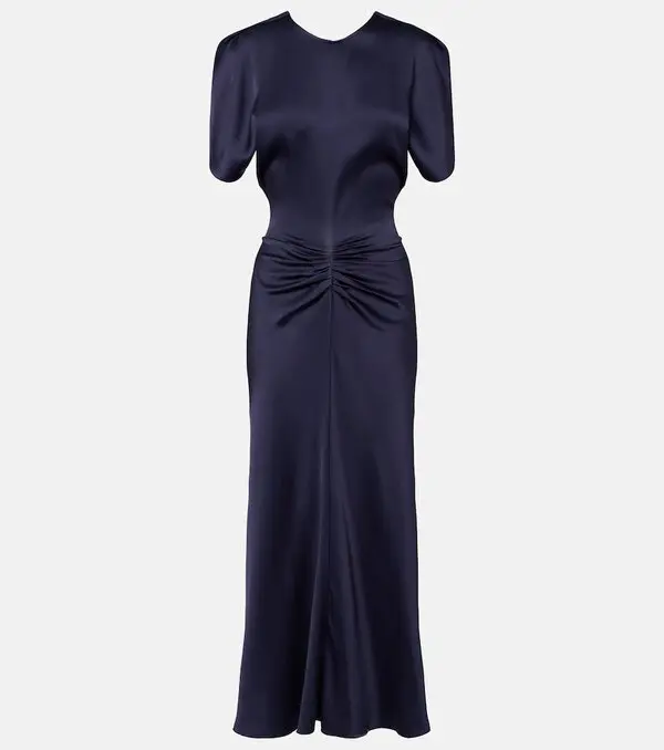 Victoria Beckham Bela Gathered Satin Midi Dress - Blue