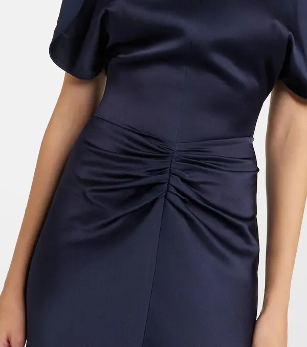 Victoria Beckham Bela Gathered Satin Midi Dress - Blue