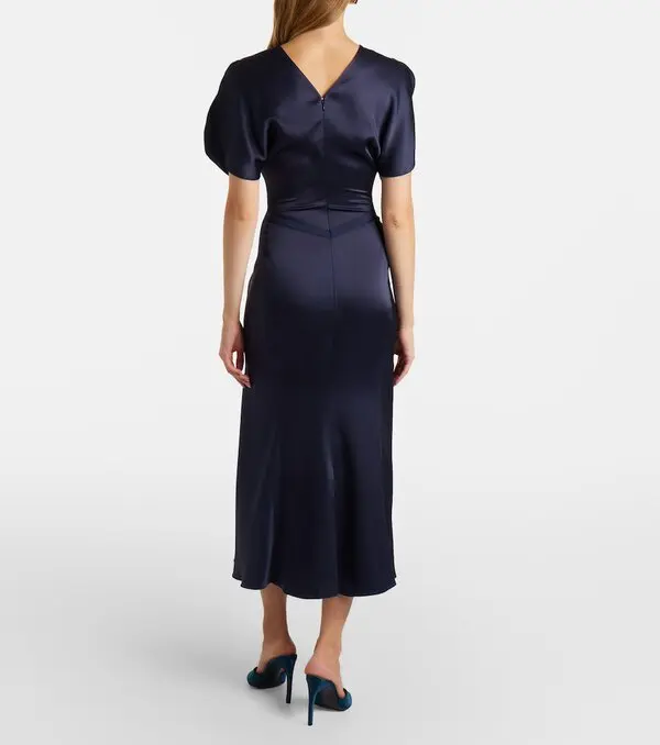 Victoria Beckham Bela Gathered Satin Midi Dress - Blue