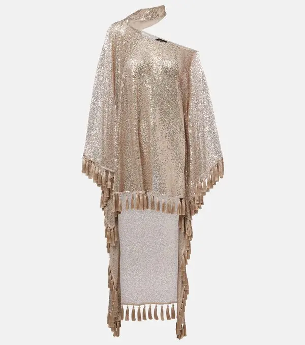 TALLER MARMO Trebbia Asymmetric Sequined Mesh Kaftan - Gold