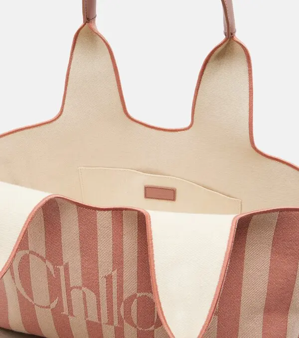 Chloé Large Logo Striped Canvas Tote Bag - Pink