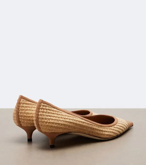 JIMMY CHOO Amelia Suede-trimmed Raffia Pumps - Beige