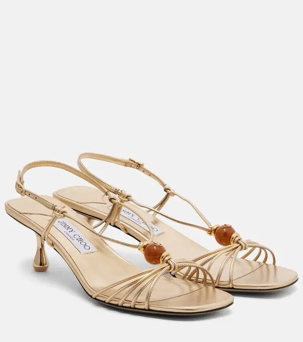 JIMMY CHOO Lova Embellished Metallic Leather Sandals - Gold