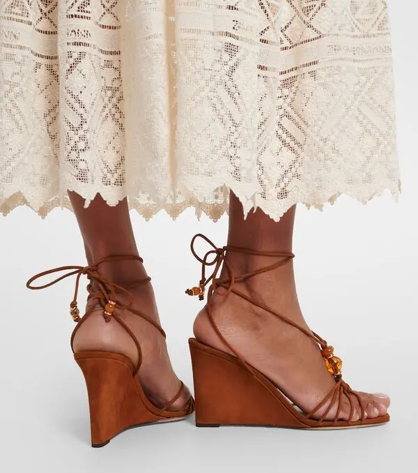 JIMMY CHOO Embellished Suede Wedge Sandals