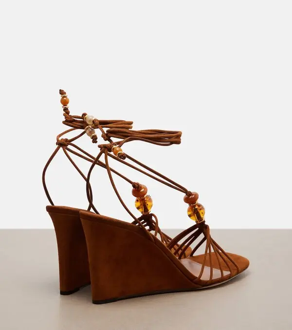 JIMMY CHOO Embellished Suede Wedge Sandals
