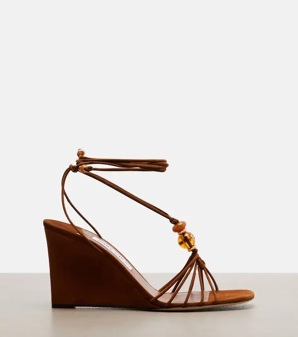JIMMY CHOO Embellished Suede Wedge Sandals