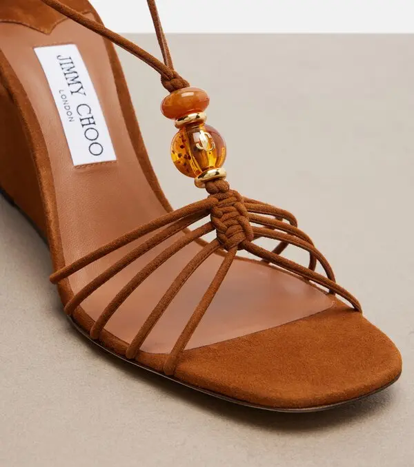 JIMMY CHOO Embellished Suede Wedge Sandals