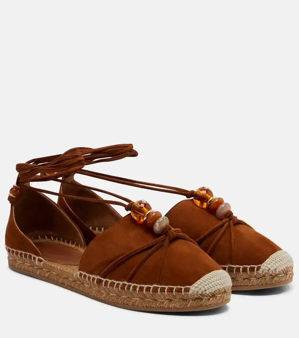 JIMMY CHOO Lemi Embellished Suede Espadrilles - Brown