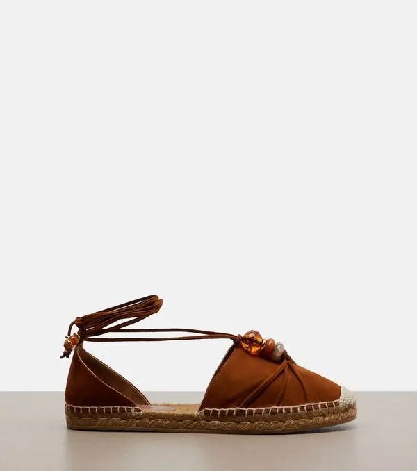 JIMMY CHOO Lemi Embellished Suede Espadrilles - Brown