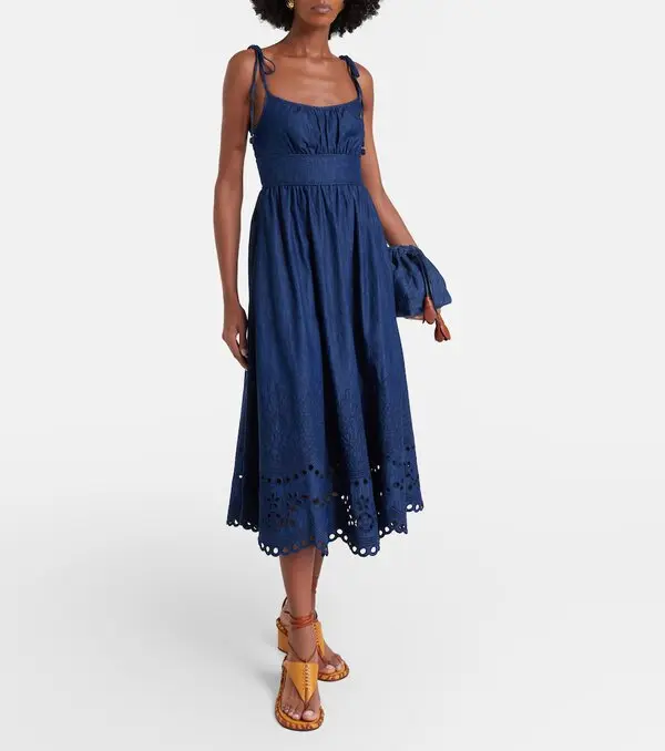 Zimmermann Mahon Broderie Anglaise Denim Midi Dress - Blue