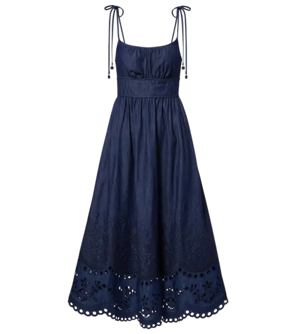 Zimmermann Mahon Broderie Anglaise Denim Midi Dress - Blue