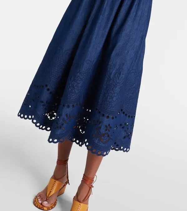 Zimmermann Mahon Broderie Anglaise Denim Midi Dress - Blue