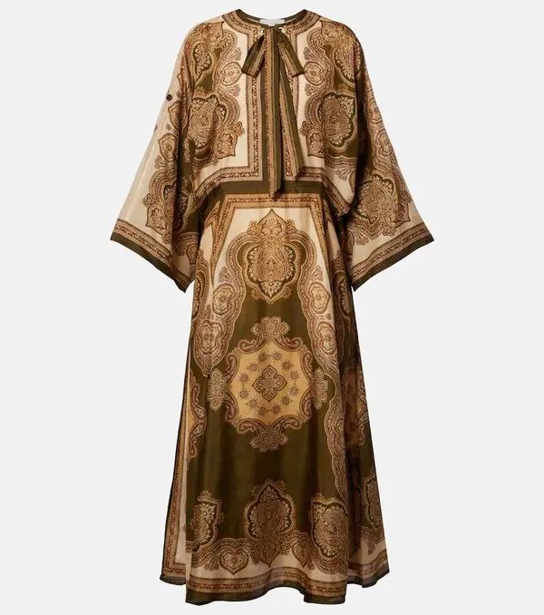 Zimmermann Mahon Paisley Silk Midi Dress - Beige