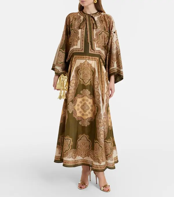 Zimmermann Mahon Paisley Silk Midi Dress - Beige