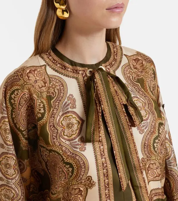 Zimmermann Mahon Paisley Silk Midi Dress - Beige
