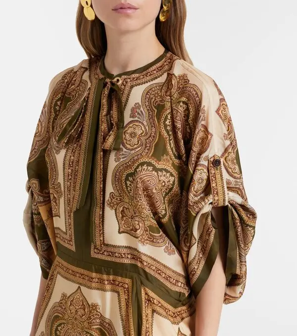 Zimmermann Mahon Paisley Silk Midi Dress - Beige