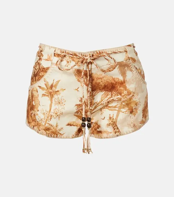 Zimmermann Indra Beaded Printed Linen Shorts - Beige
