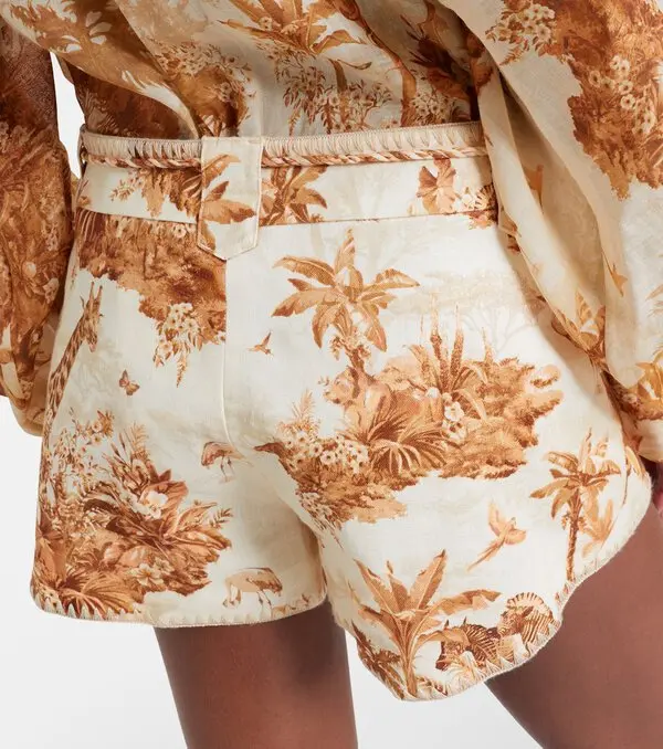Zimmermann Indra Beaded Printed Linen Shorts - Beige